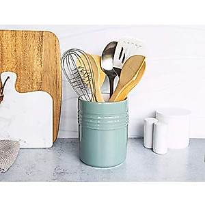 KooK Utensil Holder, Kitchen Utensil Holder, for Kitchen Counter, Ceramic, Premium Kitchen & Dining, Utensil Organizer, Countertop Organizer, Kitchen Counter Decor, 5.3”, Dishwasher Safe (Teal)