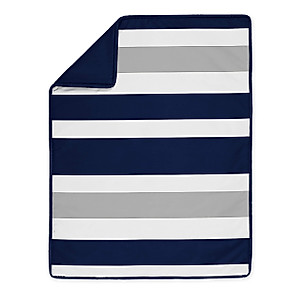 Sweet Jojo Designs Navy and Grey Stripe Baby Boy Girl Nursery Crib Bedding Set - 4 pieces - Blue, Gray and White Gender Neutral