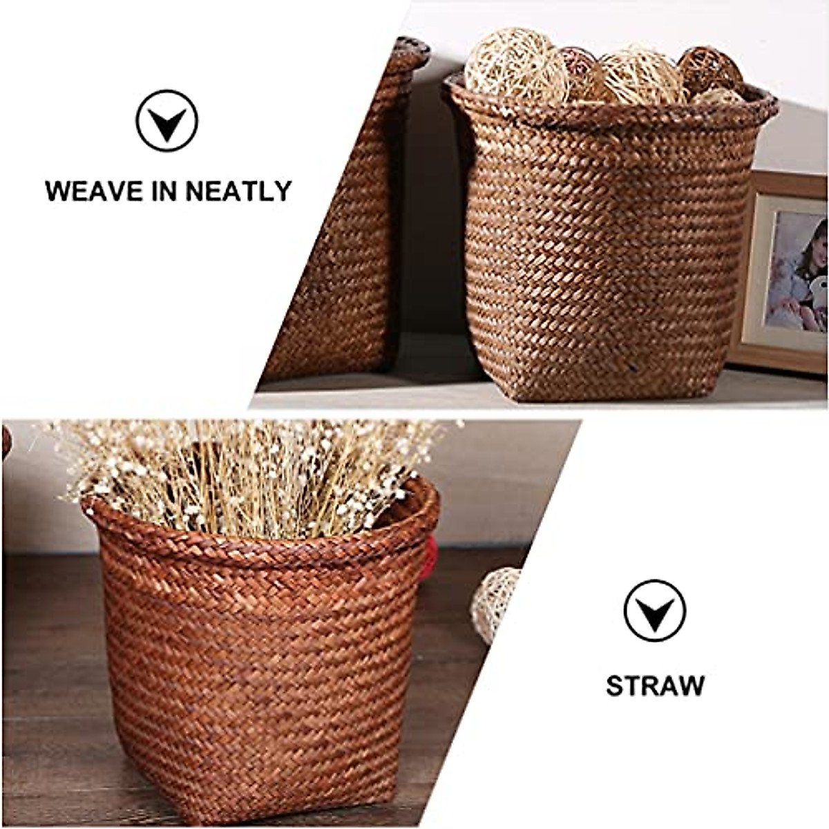 Toyvian Kitchen Rubbish Box Woven Basket Trash Can， 1Pc Rattan Storage Basket Wastebasket Garbage Bin for Home Bathroom Kitchens Office- 24X24X24CM Bedroom Wastebasket