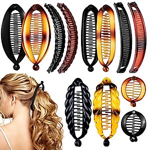 12 Pieces Banana Hair Clips Hair Comb Clips Plastic Classic Ponytail Banana hair holder for Women Girls, 6 styles (Classic)