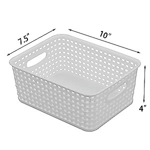 Vababa White Plastic Storage Baskets/Storage Bins, Pack for 6