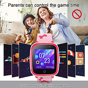 TOPUSER Game Smart Watch with 6 Puzzle Games 2 Way Phone Call Music Player Smartwatch Dual Camera Video Alarm Clock SOS Call Phone Watch Calculator Smart Watches Learning Toys for Birthday Gift