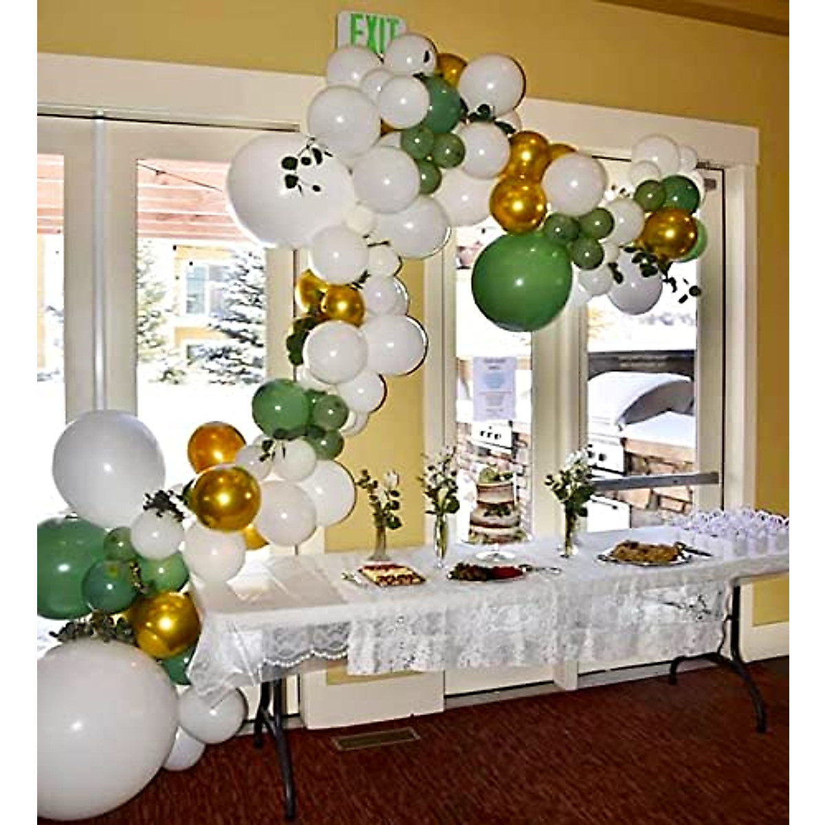 Oopat DIY Olive Sage White Gold Balloon Arch Garland Kit for Boho Bridal Shower Baby Shower Wedding Birthday Backdrop Engagement Bridal Shower Bachelorette Party Decoration (Sage Gold)