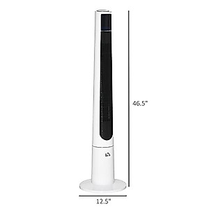 HOMCOM 46.5" Tower Fan Freestanding Cooling Oscillating Fan for Bedroom, 3 Speeds, 12-Hour Timer, LED Display, Remote Control, White