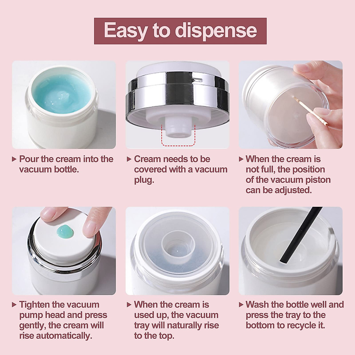 Medsuo Portable 50ml Vacuum Press Pump Bottle Airless Travel Pump Dispenser Leak Proof Refillable Empty Squeeze Cosmetic Jars Acrylic Cream Container (White)