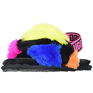 UGG Girls T Fluff Yeah Party Spots Slipper, Black, 10 Toddler
