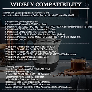 HASMX 6ft Power Cord for West Bend Coffee Urn Power Cord 58036 58002 Coffee Maker Electric Cord 2 Pin 1/2 Inch Spacing Also Fits Many Rice Cookers and Other Small Appliances