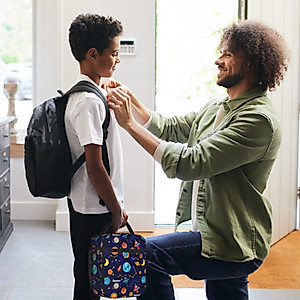 ProLeiBao Insulated Lunch Box Boys Portable Game Lunch Bag Blue Waterproof Lunchbox with Detachable Handle for School Travel Picnic Hiking Beach (Blue Space)