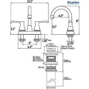 Comllen 2 Handle 4 Inch Brushed Nickel Bathroom Faucet, Modern Camper Centerset Vanity Faucet Brushed Nickel Stainless Steel RV Lavatory Bathroom Sink Faucets 3 Hole