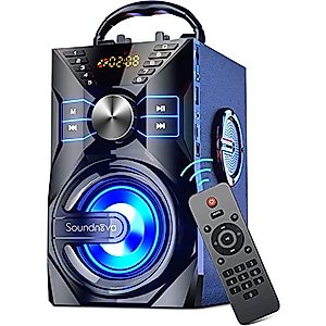 35W(50W Peak) Bluetooth Speaker, Portable Wireless Speaker with 15W Subwoofer 8000mah Libattery LCD Display LED Lights Remote Control U Disk TF Card Wooden Speaker for Christmas Party Store Events