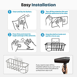 KESOL 3-in-1 Kitchen Sink Caddy - Adhesive Sponge Holder for Kitchen Sink + Dish Cloth Hanger + Dish Brush Holder, 304 Stainless Steel Rust Proof, Water Proof, No Drilling Kitchen Sink Accessories