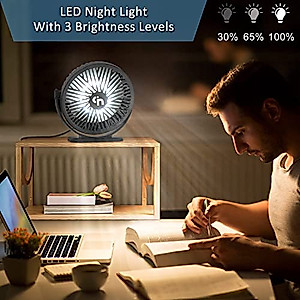 USB Desk Fan with LED Light,3 Speeds Small Table Fan,360°Rotatable Silent Desktop Fan,5.3 inch Personal Mini Portable Fan for Home Office Bedroom Dorm Indoor Outdoor Summer Gift, Black