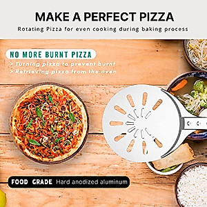 Honsdom Pizza Turning Peel, Round Pizza Turner, 8-Inch Hard Anodized Aluminum Perforated Pizza Peel, Long Handle Pizza Spinner, Pizza Oven Accessories