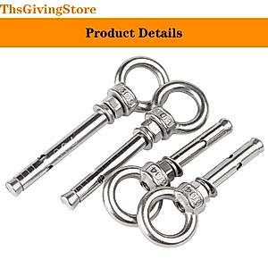 5PCS Eyebolt Bolt, M6x70 Concrete Eye Expansion Bolt, 304 Stainless Steel Heavy Duty Anchor FastenerRing Screw Eyes for Ceiling Concrete Masonry