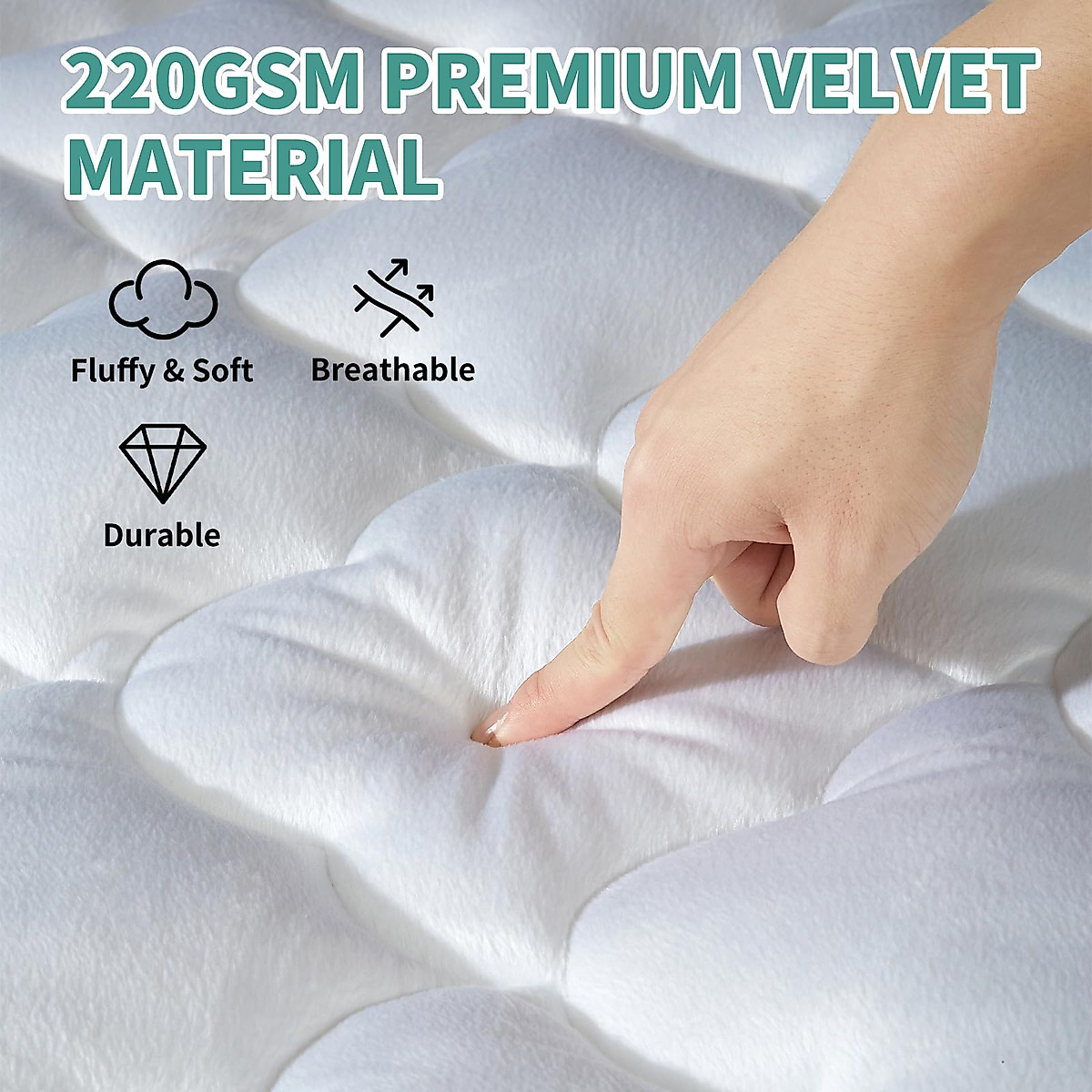 Ivellow Pillow Top Mattress Topper Queen for Back Pain Extra Thick Velvet Plush Mattress Pad for Queen Size Bed Ultra Soft Fluffy Mattress Cover with 8-21" Deep Pocket Noiseless Down Alternative Fill