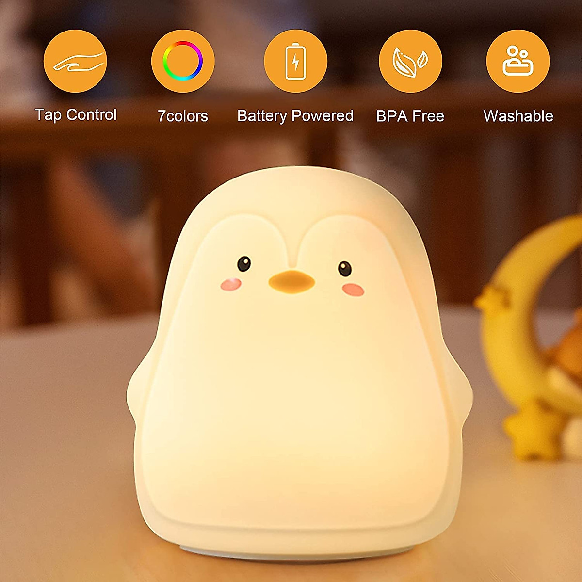 Penguin LED Night Light, Cute Nursery Color Changing Night Light with Tap Control, USB Rechargeable Portable Squishy Silicone Soft Lamp Gifts Bedroom