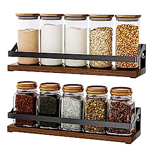 SWTYMIKI Spice Rack Wall Mount, 2 Pack Rustic Natural Wood Spice Rack Organizer for Cabinet, Hanging Spice Shelf for Kitchen Seasoning Organizer, Cabinet Organizer and Wall Storage