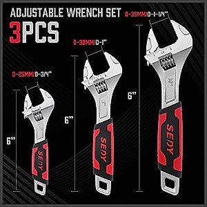 3-Piece Adjustable Wrench Set - 6-Inch 8-Inch 10-Inch - Precision Design, Durable and Corrosion-Resistant, Chrome Vanadium Steel, Anti-Slip Grips