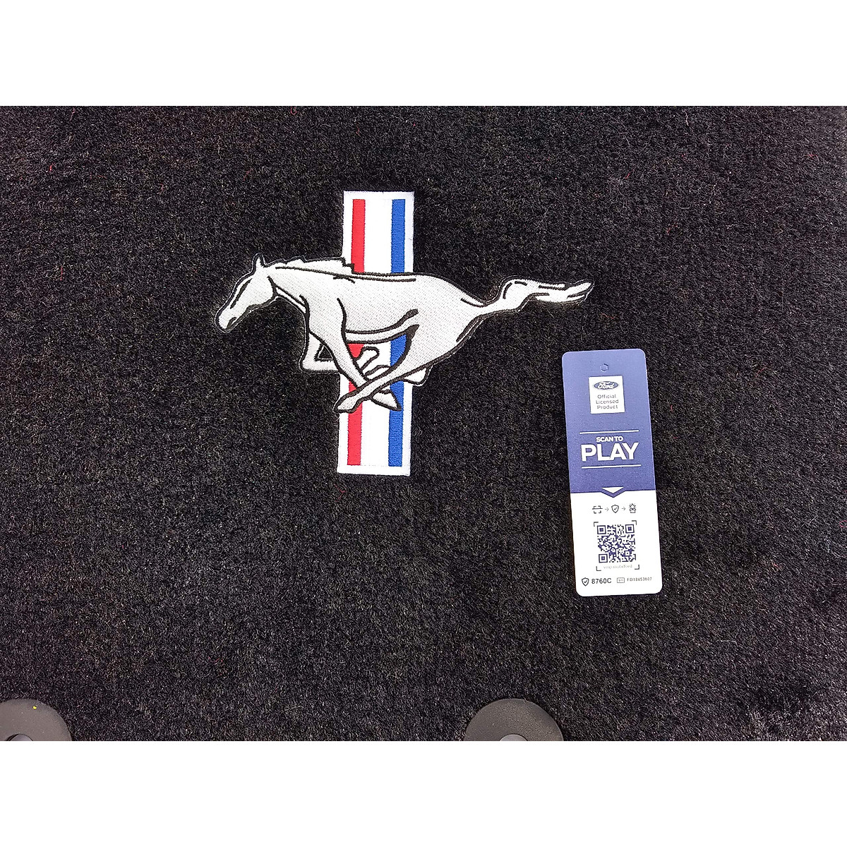 ACC Mats Compatible with 2010-2014 Ford Mustang - 4 PC Black Carpet Floor Mat Set w/Pony Tri-Bar Logo on Front Mats