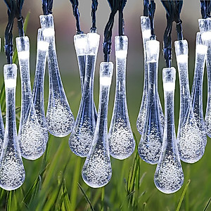 Outdoor Solar String Lights,30 LED Water Drop Solar Lights with 8 Modes,Waterproof Solar Powered Raindrop Lights for Garden Yard Porch Wedding Party Decor -Cold White