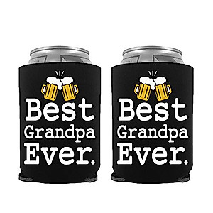 YouFangworkshop Funny Beer Can Sleeve Coolers, Best Grandpa Ever Beer Coolers Set for Men Grandfather Fathers Day Retirement Christmas Birthday Party Decoration Gift, 2-Pack