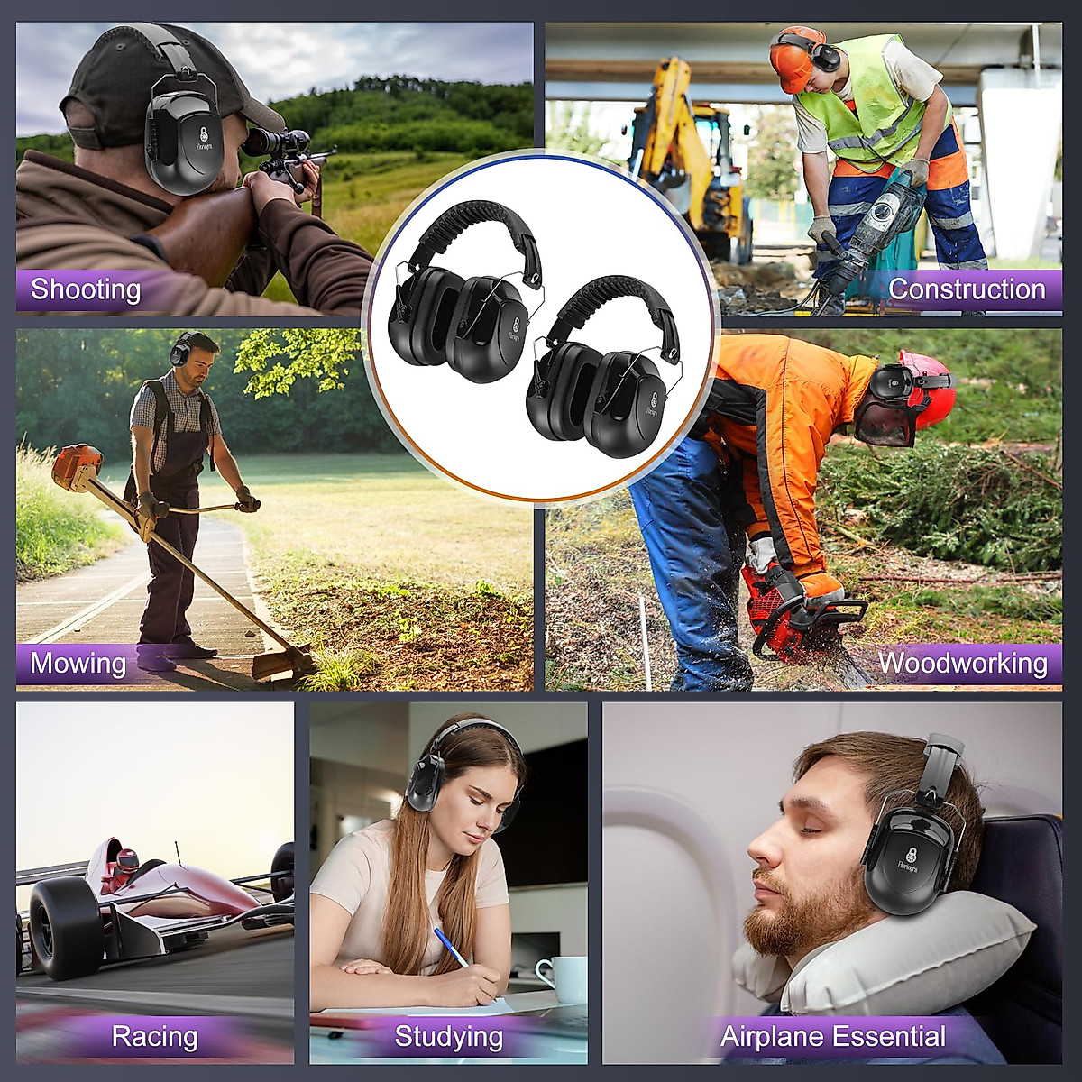 2 Pack 34 dB Noise Canceling Headphones For Shooting, Hearing Protection Earmuffs, Ear Protection Headphones, Thickened Headband Ear Muffs For Noise Reduction For Shooting, Construction, Power Tools