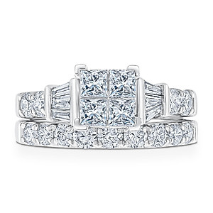 2ctw Princess Diamond Composite White Gold Engagement and Wedding Ring Bridal Set | Harmony Collection - Size 7