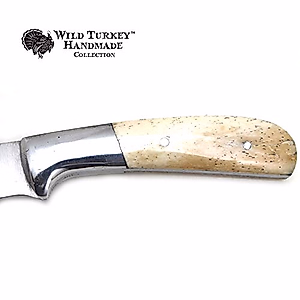 Wild Turkey Handmade Collection 7.25" Fixed Blade Hunting Knife w/Leather Sheath (Bone)