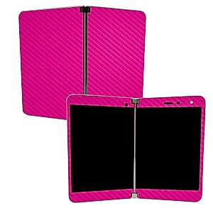 MightySkins Carbon Fiber Skin for Microsoft Surface Duo - Solid Hot Pink | Protective, Durable Textured Carbon Fiber Finish | Easy to Apply | Made in The USA