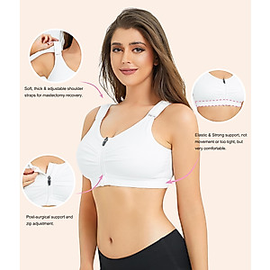 BRABIC Zip Front Closure Everyday Bra for Women Post Surgery Compression Support with Adjustable Straps Wirefree (Medium, White)