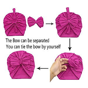 Bestjybt 6 Pcs Baby Turban Knot Hats Infant Toddler Hospital Hat Cotton Head Wrap (Big Bow) Multicolor