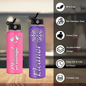 ASSETBAG Personalized Water Bottles for Kids with Straw Lid Bulk 24oz Engraved Customized Insulated Bottle with Name and Text for Men Dad Gifts(Green)