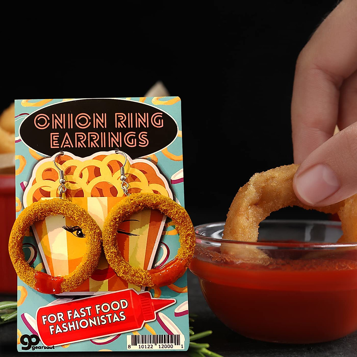 Fried Onion Ring Earrings - Cute Food Jewelry Dangle Earrings for Teens - Funky Womens Novelty Accessories Gag Gifts Women - Dangling Earrings - Weird Stuff