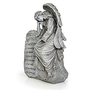 Besti Garden Memorial Stone Angel - Cold-Cast Ceramic Graveyard Remembrance Decoration - Outdoor Sculpture and Engraved Design with Special Mother Quote - Sympathy Gift - 6-7/8"W x 3-1/4"D x 9-3/8"H