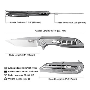 kaimeisite Pocket Knife, 3.5" Pocket Knife for Men, Pocket Knife Set, Knives for Men Tactical Knife, Edc Knife, Folding Knife,Titanium Alloy & SKD11 Steel, Frame Lock, White
