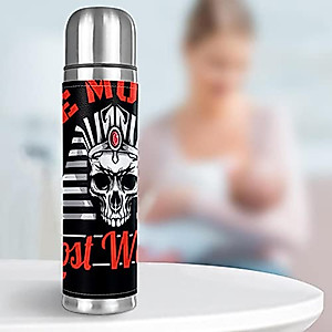 the Mummy Pharaoh Skull Head Stainless Steel Water Bottle Leak-Proof, Double Walled Vacuum Insulated Flask Thermos Cup Travel Mug 17 OZ