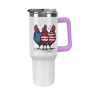 USA Flag Chicken Insulated Tumbler with Lid And Straw Stainless Steel Travel Coffee Mug 40oz Violet-style