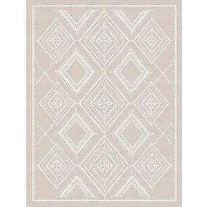 COOVA Vintage Printed Extra Large Living Room Area Rug – Kid and Pet Friendly 8x10ft Rug, Non-Shedding Soft Non-Slip Area Carpet, Foldable Bedroom Rug, Eco-Friendly Washable Rug,Rhombus Taupe