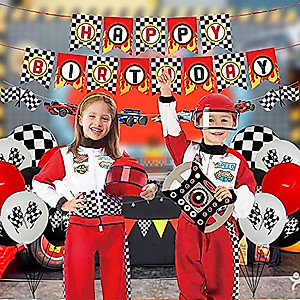 Racing Car Two Fast Birthday Decorations for Kids Boys Racing Theme 2nd Party Supplies With Banner, Cake Toppers and Checkered Balloons for Let's go Racing