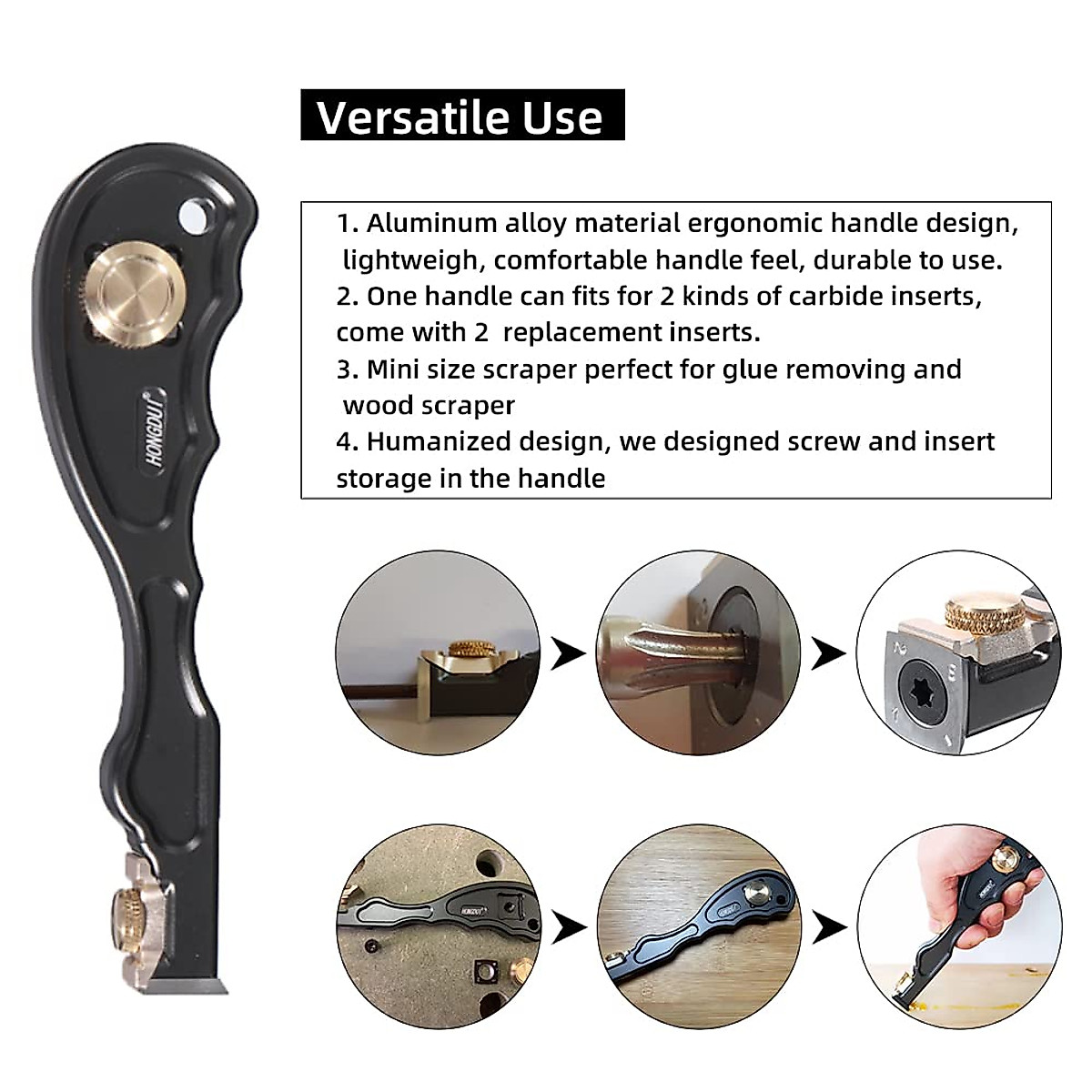 HONGDUI 2 in 1 Mini Wood Carbide Scraper Glue Scraper Remover Aluminum Alloy Handle Woodworking Tool