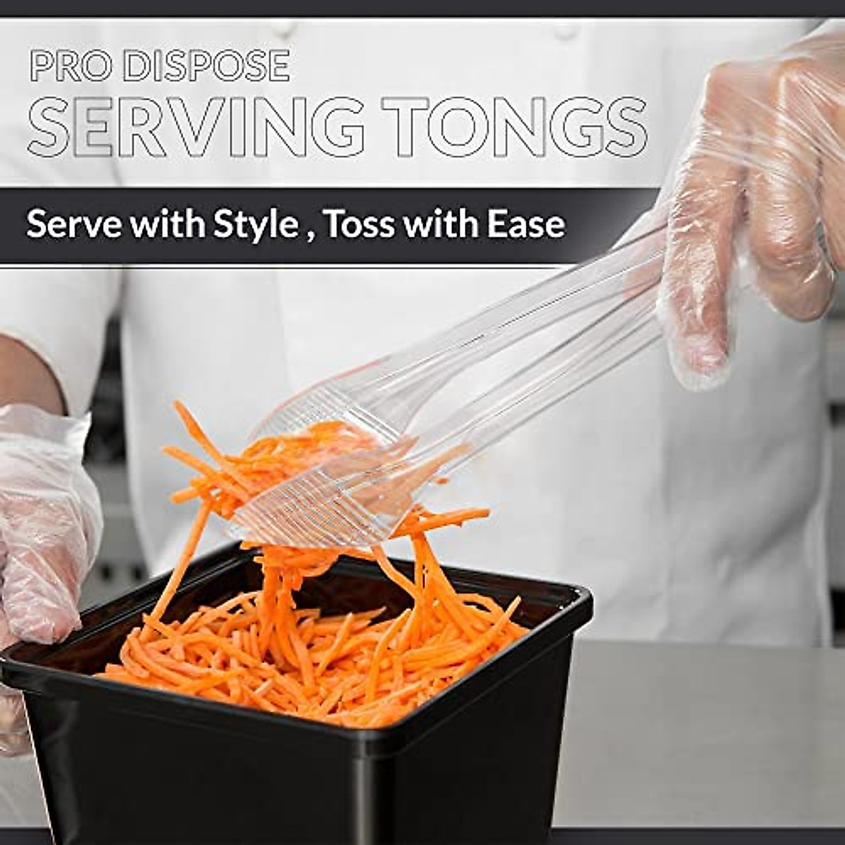 [12 Pack] Plastic Serving Tongs, 8.5 Inch Heavy Duty Disposable Utility Tongs (Clear)