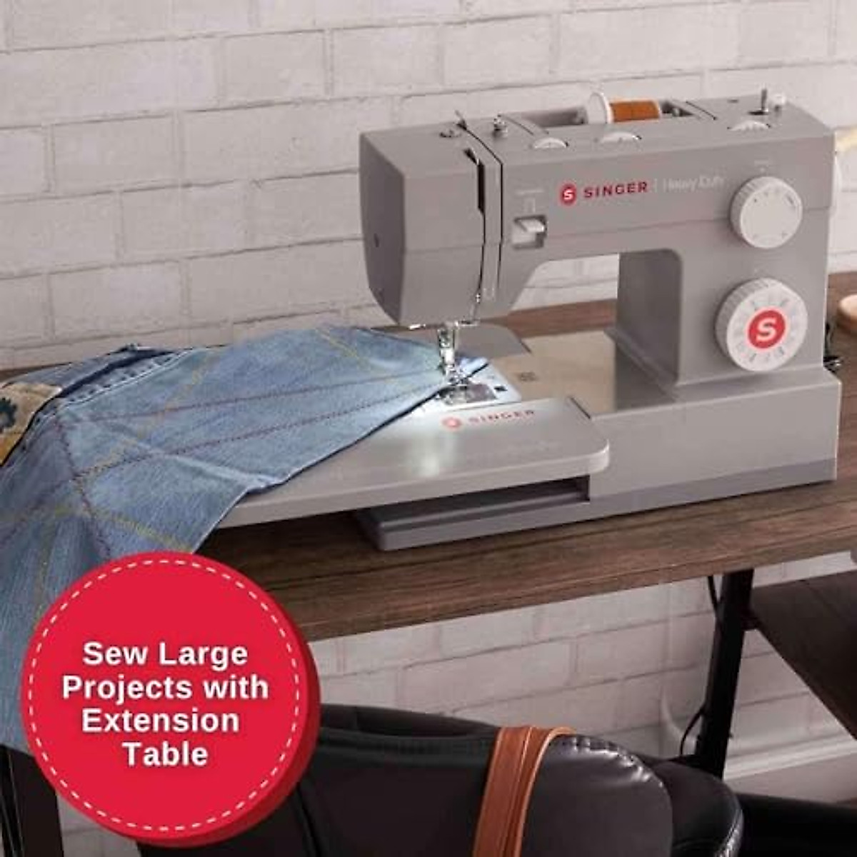 SINGER Heavy Duty 6380 Sewing Machine with Extension Table & Accessory Kit | Strong Motor with Enhanced Piercing Power, 110 Stitch Applications, Full Metal frame, 1-step Buttonhole & LED Light
