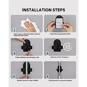 MCOMCE Broom Holder Wall Mount (Black 4 Count), Broom Holder, Broom and Mop Organizer Wall Hanging, Mop and Broom Holder Wall Mount, Broom Organizer Wall Mount for Home, Kitchen, Garage Storage