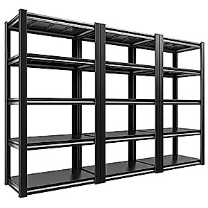 Raybee Storage Shelves Heavy Duty Garage Shelving, 3 Pack, 2050Lbs Loads Adjustable 5 Tier Metal Shelving Unit, Garage Storage Shelves Commercial Storage Rack Utility Shelf Unit, 32.5" W x16 D x63 H