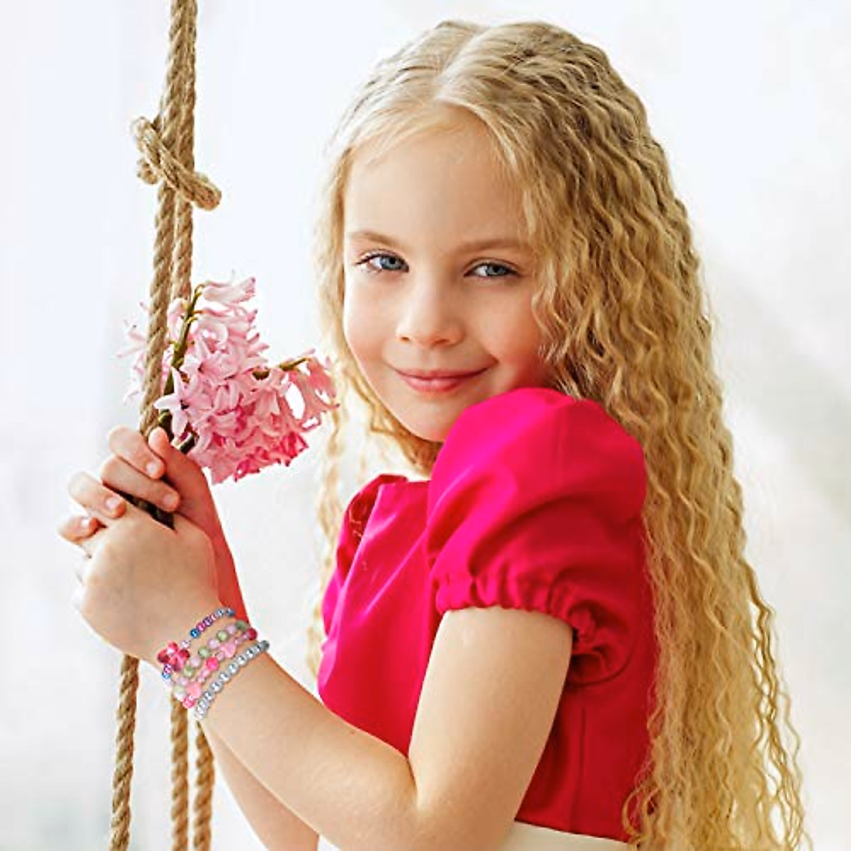 G.C Butterfly Beaded Bracelet for Girls Colorful Kids Gift Toy Stretchy Costume Jewelry Set Dress up Play Party Favors Present Crystal Friendship Jewelry for Baby Toddler Little Girl