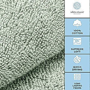 White Classic Luxury Hand Towels | 6 Pack Luxury Bath Sheet | 2 Pack Bundle (Green)
