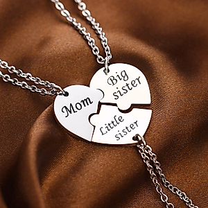 YEEQIN 3PCs/Set Mom Big Sister Little Sister Mom Necklaces Set Mother Daughters Matching Heart Jewley Set