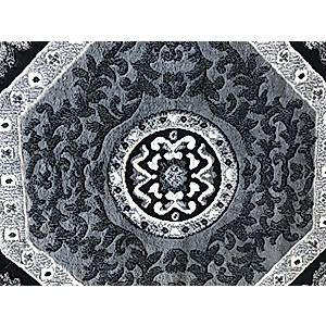 Carpet King Traditional Oriental Octagon Area Rug Grey Black Silver Gray Design 101 (5 Feet 3 Inch X 5 Feet 3 Inch)
