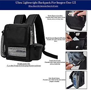 O2TOTES USA Lightweight Carrier for Inogen One G5 Oxygen Concentrator, Portable Oxygen Backpack with Adjustable Straps & Zippered Pockets (Black) Patented Design, New heavy duty zippered bottom
