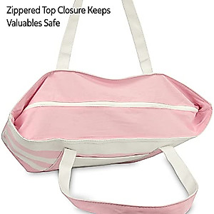 DALIX Striped Beach Bag Tote Bags Satchel Personalized Pink Ballent Letter I